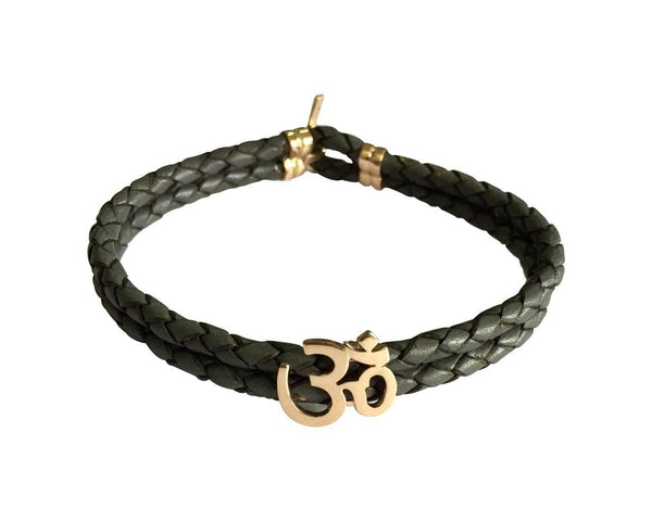 Gold Aum Men’s Leather Bracelet for Men - Aumkaara Bracelet JewelsLane ...
