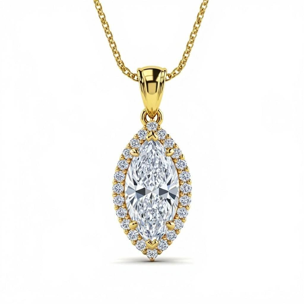 Dimi Marquise Shape Lab Diamond Pendant with Diamond Halo | JewelsLane – Jewelslane